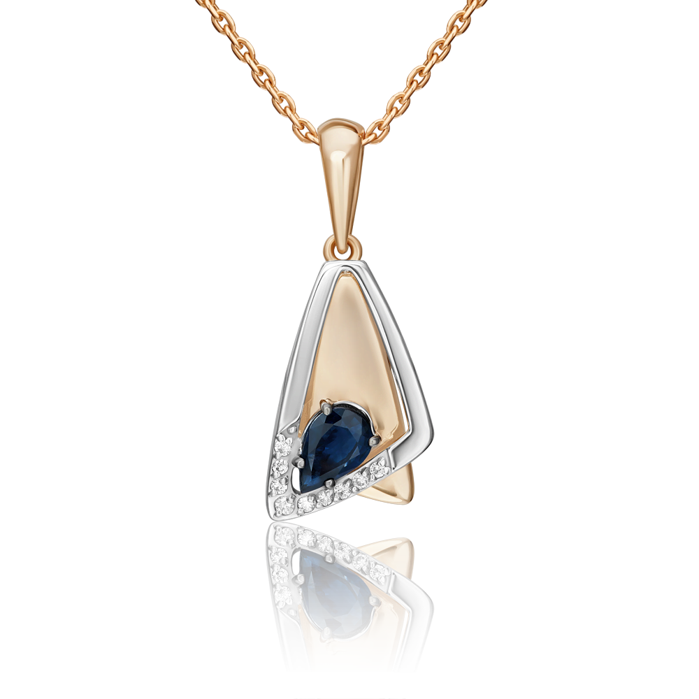 Подвеска, золото, 585 проба, бриллиант, сапфир