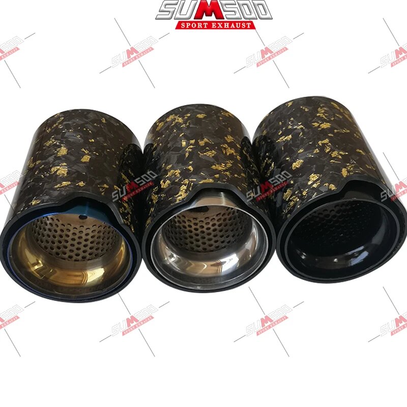 SUMSOO Фольга золотая Кованая 1 шт. подходит для M2 F87 M3 F80 M4 F82 F83 модифицированная выхлопная труба Подходит для автомобилей, хвостовые наконечники глушителя из углеродного волокна black Glossy in63mm