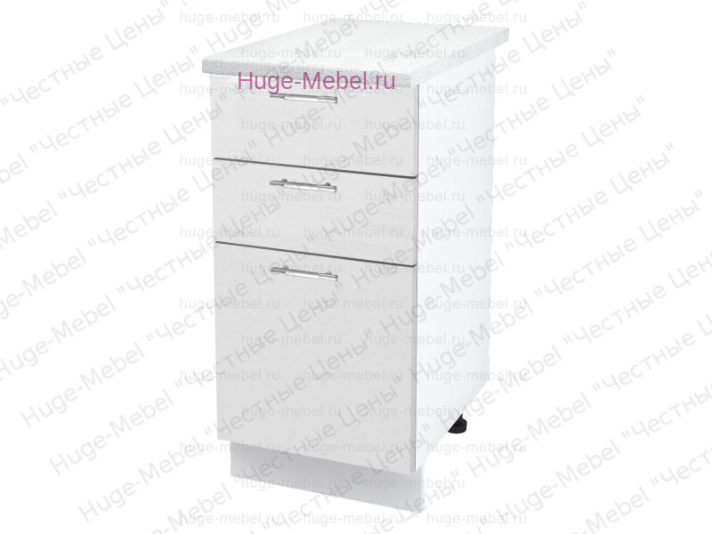 Кухонный шкаф нижний с тремя ящиками 400 Ксения (белый) Huge Mebel . Ширина 400 Высота 840. Кухонные шкафы