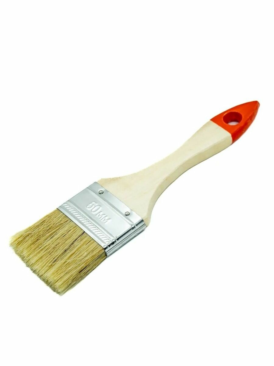 Кисть плоская 50мм, натуральная щетина, деревянная лакированная ручка П012-20 петрович