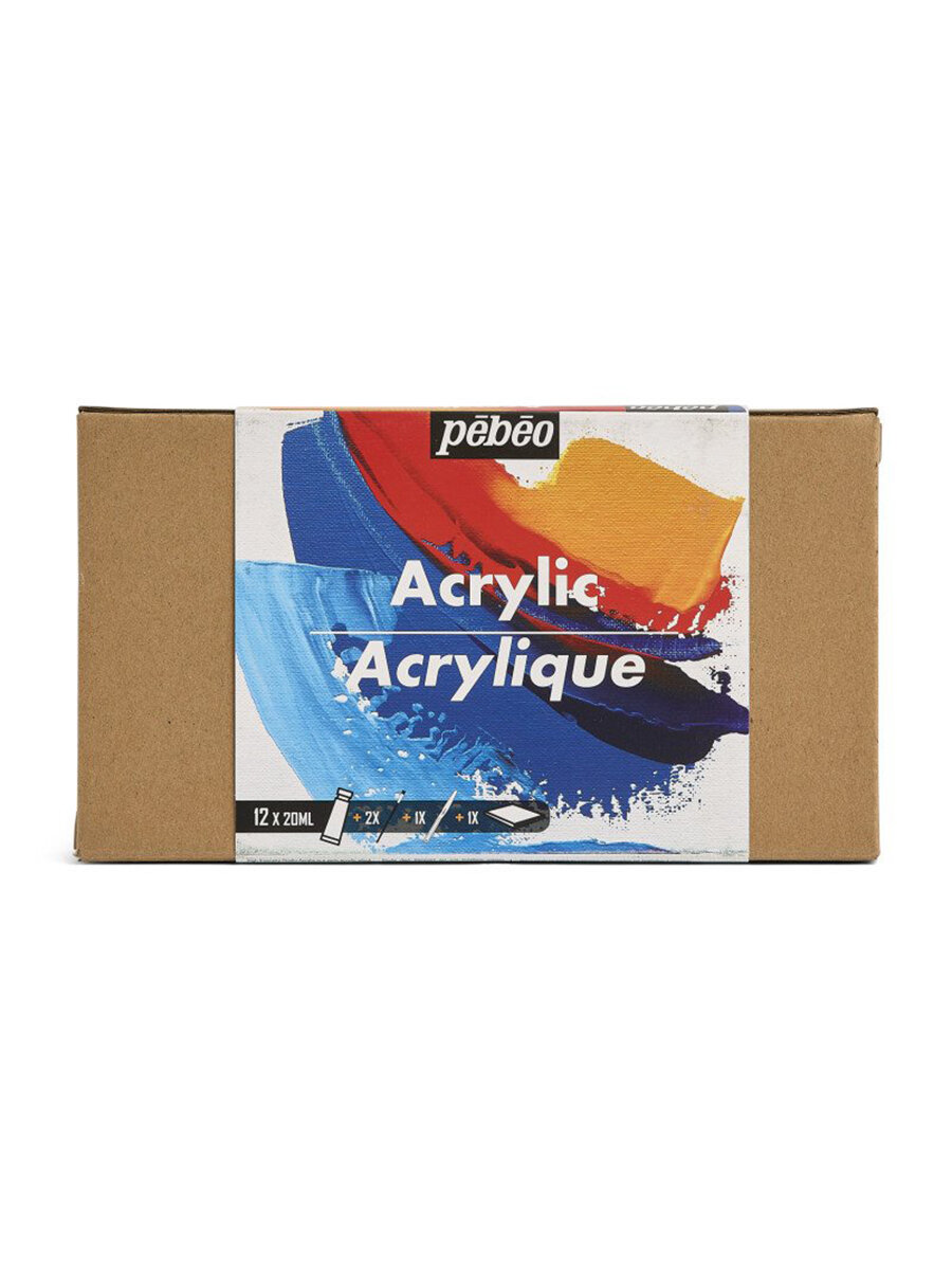 Набор акриловых красок PEBEO "Studio Acrylics" 833460, 12 цветов, 20мл, с аксессуарами
