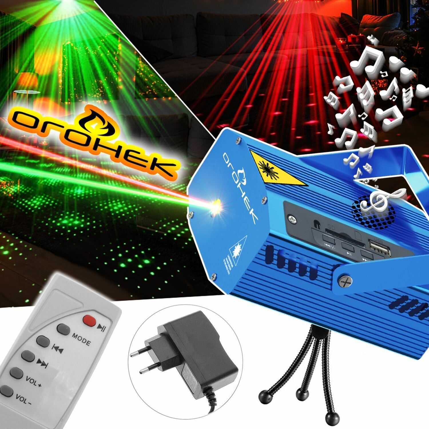 Лазерная система OG-LDS06, 100mW красный+50mW зеленый, USB/SD, авто/музыка - для дискотек и вечеринок