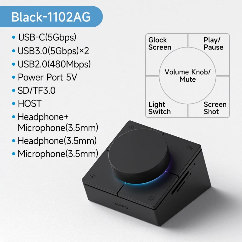 Hagibis USB-C концентратор Black-Without RJ45 с кнопками