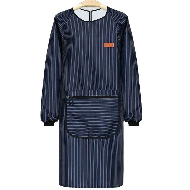 Удлиненный водонепроницаемый фартук с рукавами для взрослых – полосатые фартуки больших размеров для мужчин и женщин, маслостойкий халат для приготовления пищи, мытья посуды, уборки, садоводства, дома или на работе.