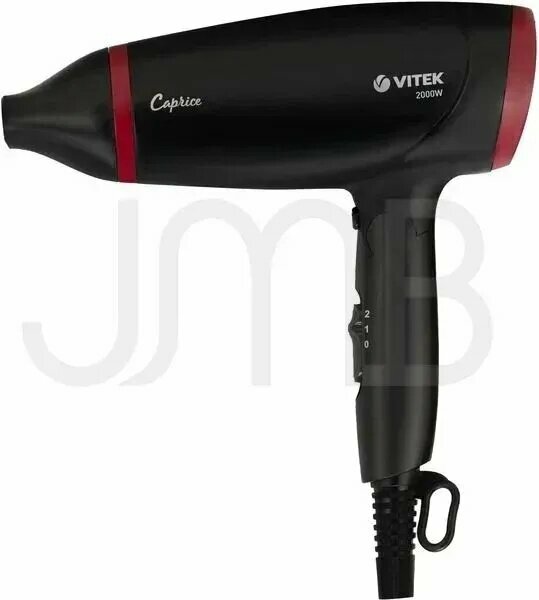 Фен для волос VITEK_фен 2000 Вт, скоростей 2, кол-во насадок 1, черный, красный