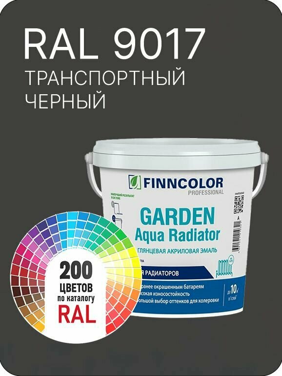 Краска для радиаторов отопления FinnColor глубокий транспортный черный Ral 9017 0.9 л.
