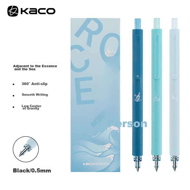KACO Wensai 0.5 Black Gel Pen, Stylish Retractable Pen, Signature Pen, Ink Pen, "With The Sea As Neighbor", 3-Pack