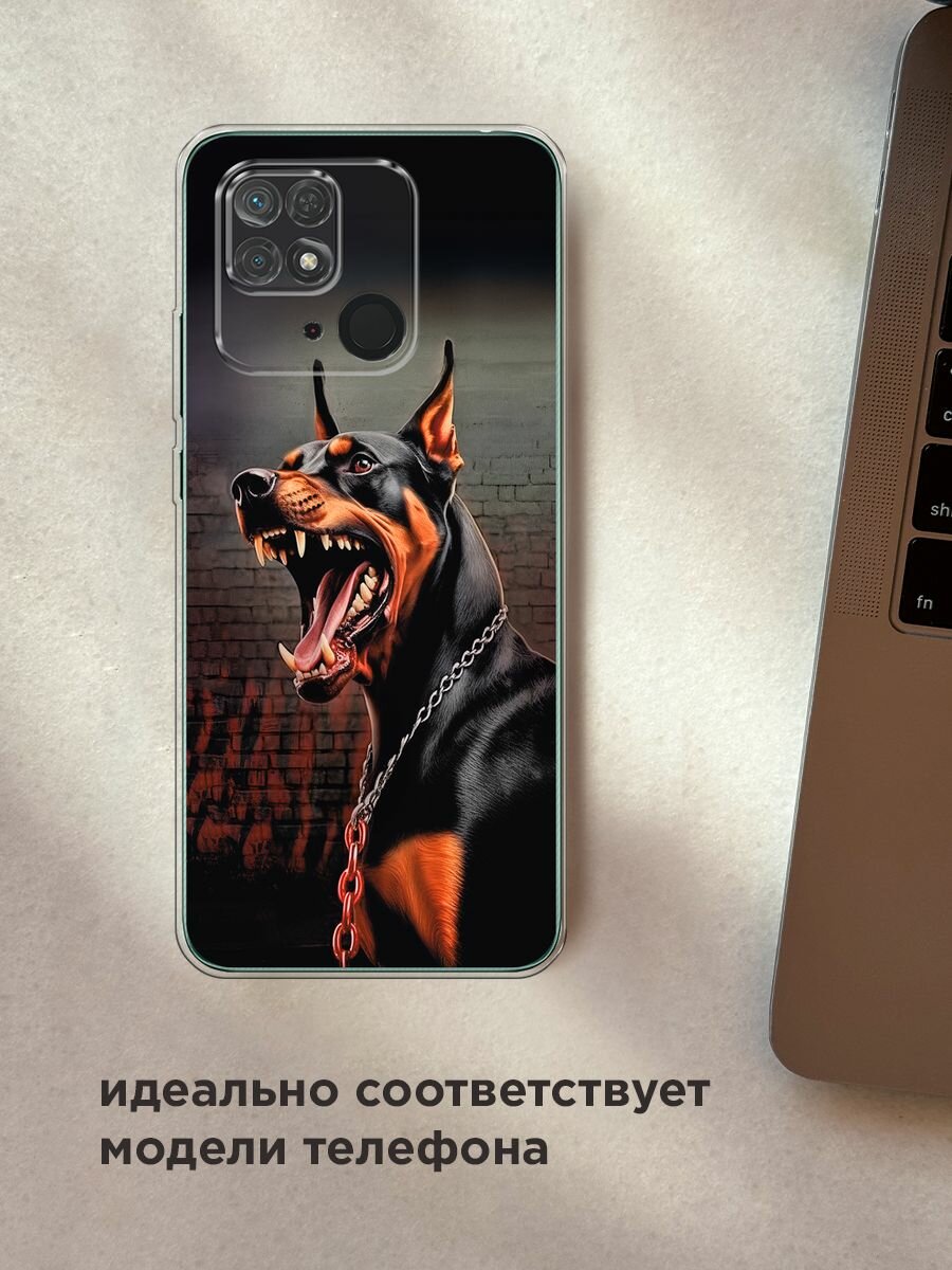 Чехол на Xiaomi Redmi 10C / Сяоми Редми 10C с принтом "Доберман с цепью" — фото 1