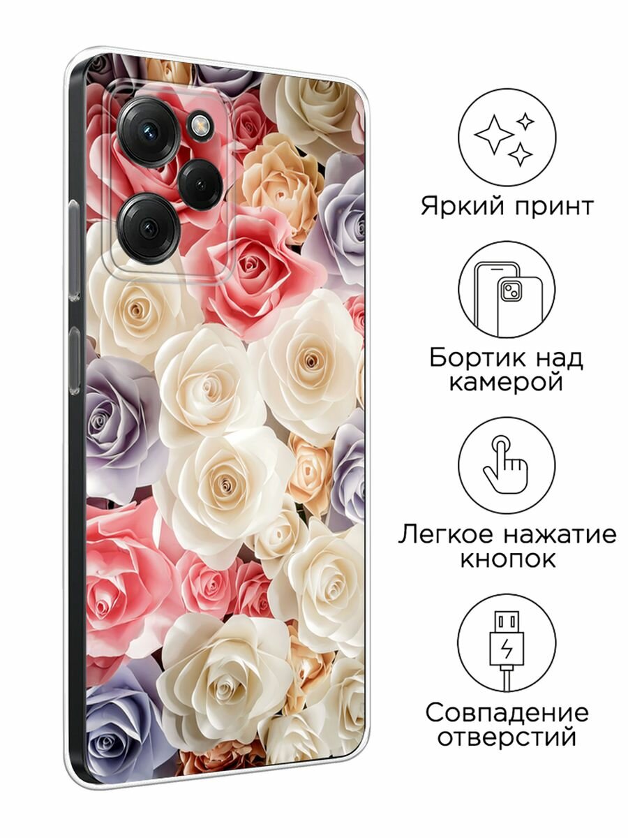 Чехол на Xiaomi Poco X5 Pro 5G / Сяоми Поко X5 Про 5G с принтом "Пастельные розы" — фото 1