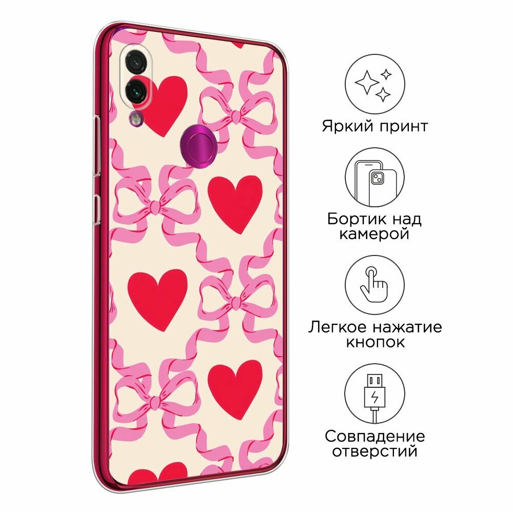 Чехол на Xiaomi Redmi Note 7 / Сяоми Редми Нот 7 с принтом "Hearts and ribbons 1 - 14 февраля" — фото 1