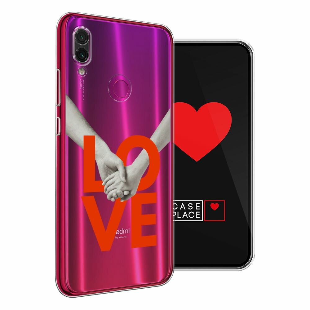 Чехол на Xiaomi Redmi Note 7 / Сяоми Редми Нот 7 с принтом "Love holding hands - 14 февраля", прозрачный — фото 1
