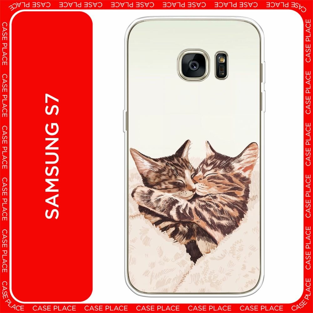 Чехол на Samsung Galaxy S7 / Самсунг Галакси С 7 с принтом "Влюбленные котейки - 14 февраля"