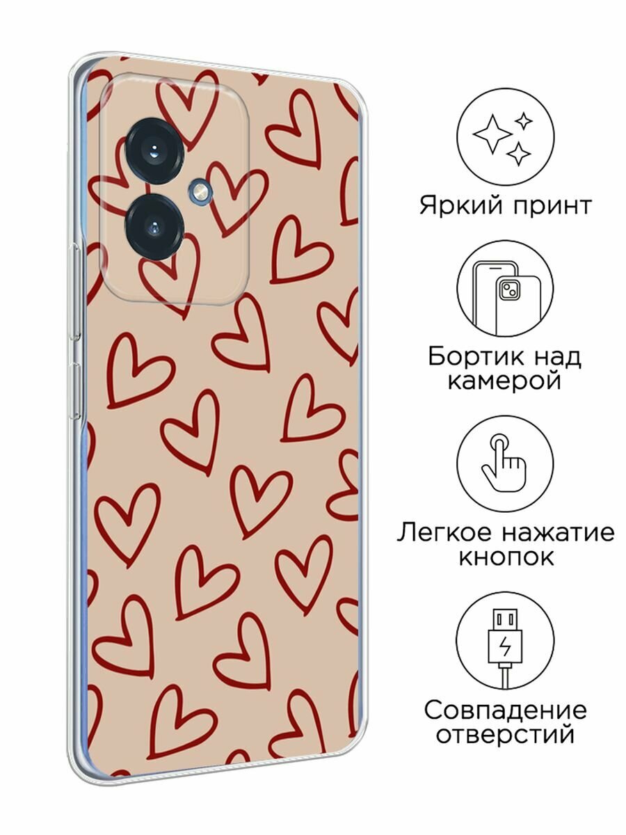 Чехол на Honor 100 / Хонор 100 с принтом "Little hearts doodles 1 - 14 февраля" — фото 1