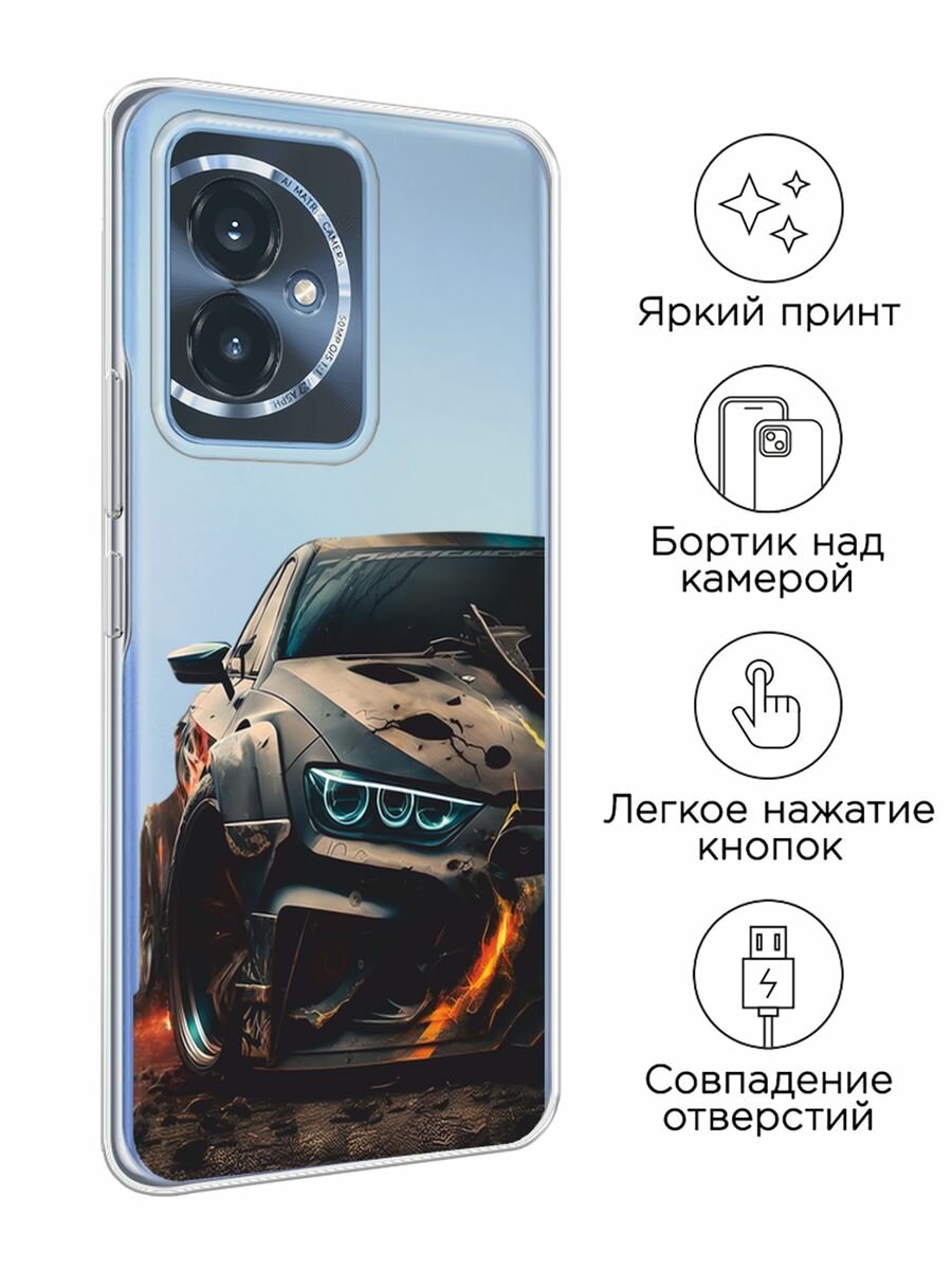 Чехол на Honor 100 / Хонор 100 с принтом "На износ", прозрачный — фото 1
