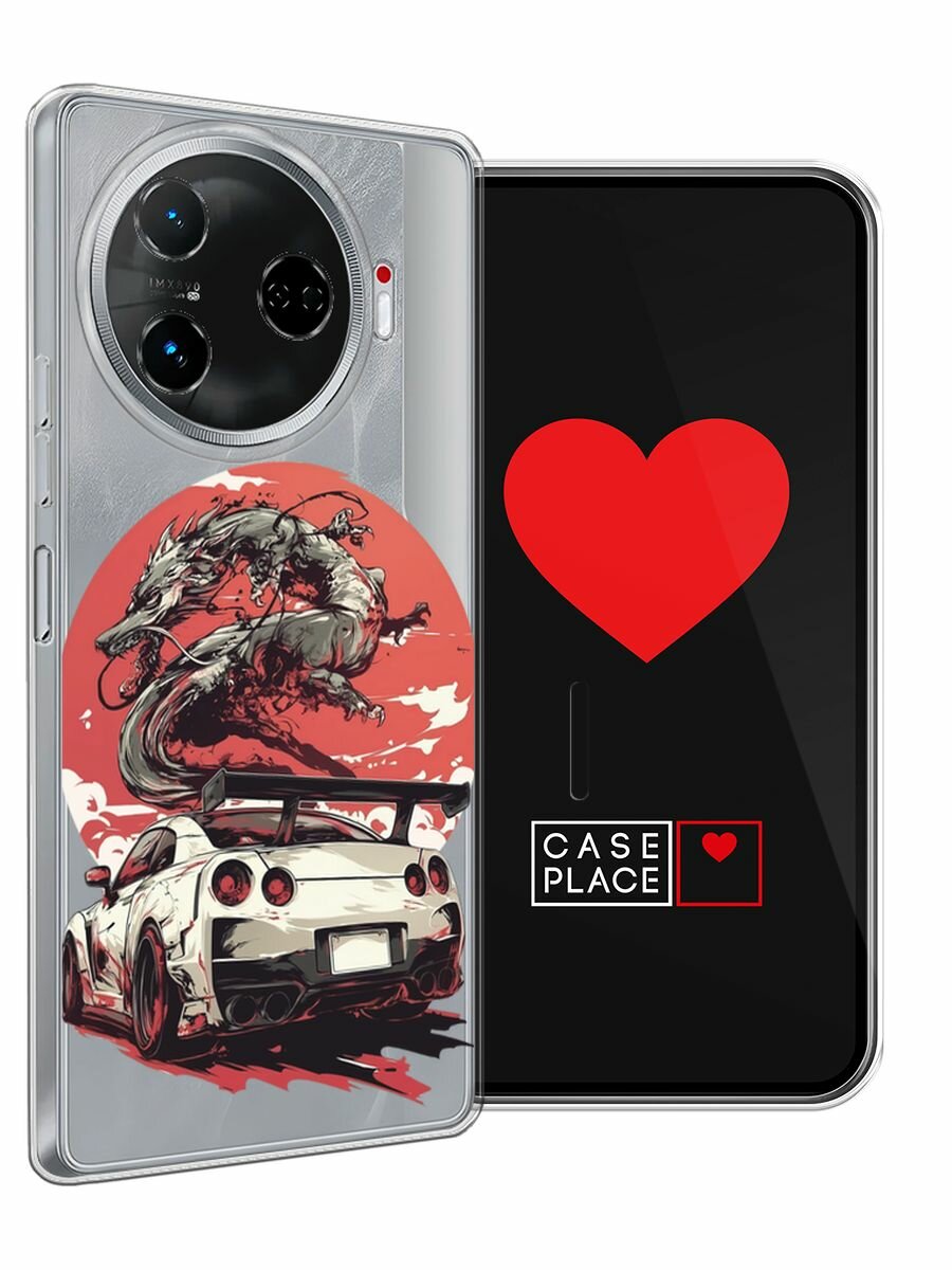 Чехол на Tecno Camon 30 Pro 5G / Текно Камон 30 Про 5G с принтом "Car and dragon", прозрачный — фото 1