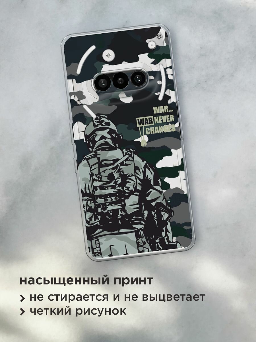 Чехол на Nothing Phone 3a / Нотинг Фон 3а с принтом "Камуфляж и солдат", прозрачный — фото 1