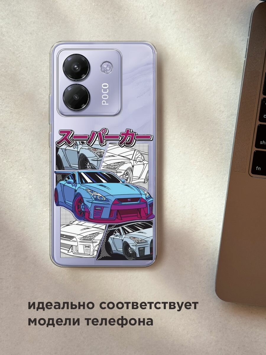 Чехол на Poco M7 Pro / Поко М7 Про с принтом "JDM коллаж", прозрачный — фото 1