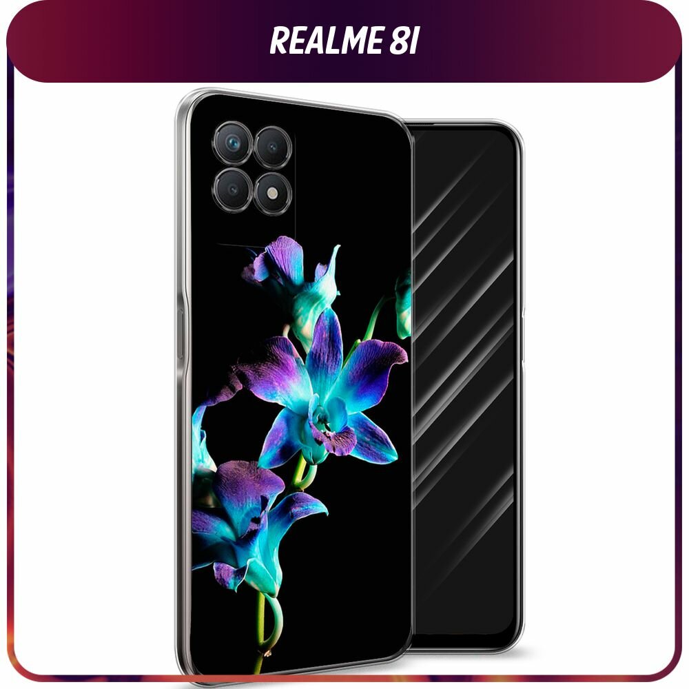 Чехол на Realme 8i / Реалми 8i с принтом "Синий цветок на черном"