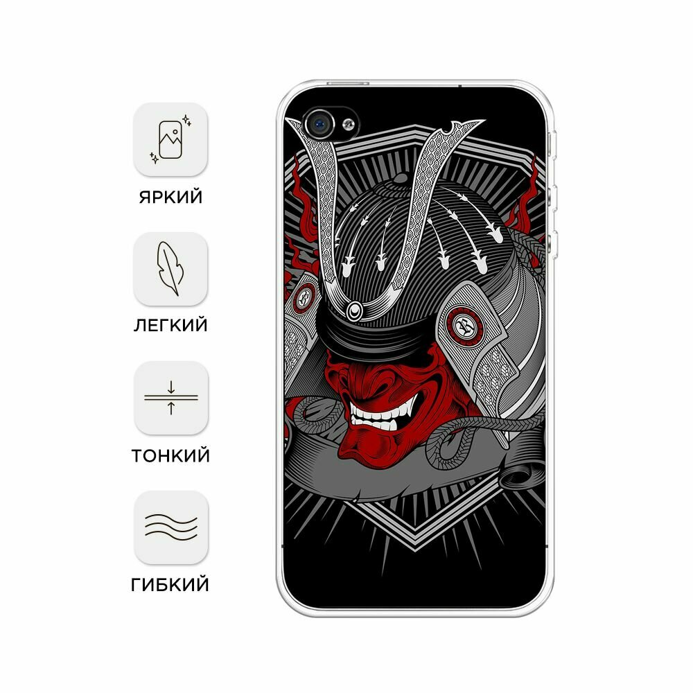 Чехол на Apple iPhone 4/4S / Айфон 4/4S с принтом "Красная маска самурая" — фото 1