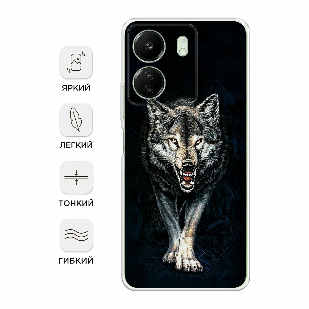 Чехол на Xiaomi Redmi 13C/Poco C65 / Сяоми Редми 13C/Поко С65 с принтом "Злобный волк из ночи" — фото 1