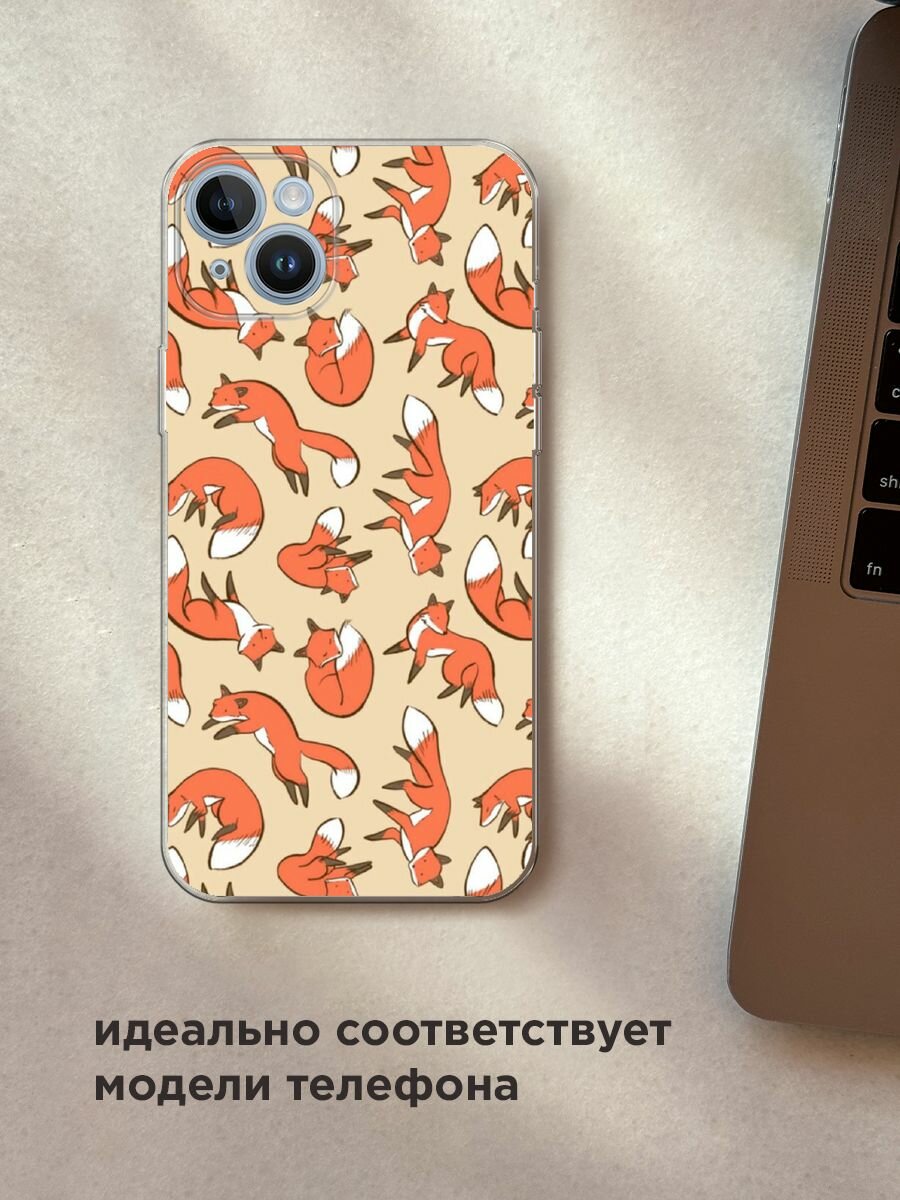 Силиконовый чехол на Apple iPhone 14 / Айфон 14 с принтом "Лисички фон" — фото 1