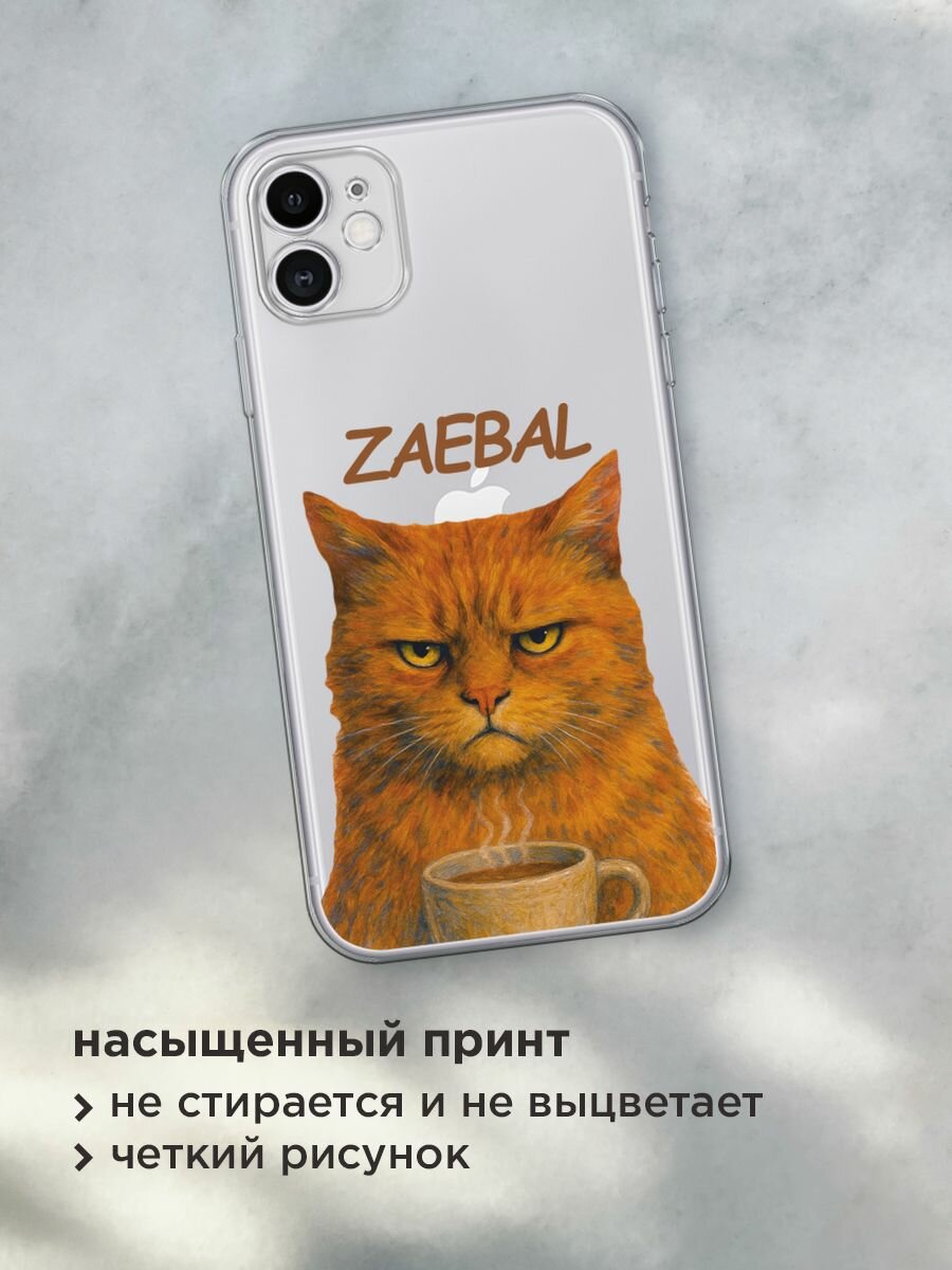 Чехол на Apple iPhone 11 / Айфон 11 с принтом "Рыжий кот с надписью", прозрачный — фото 1