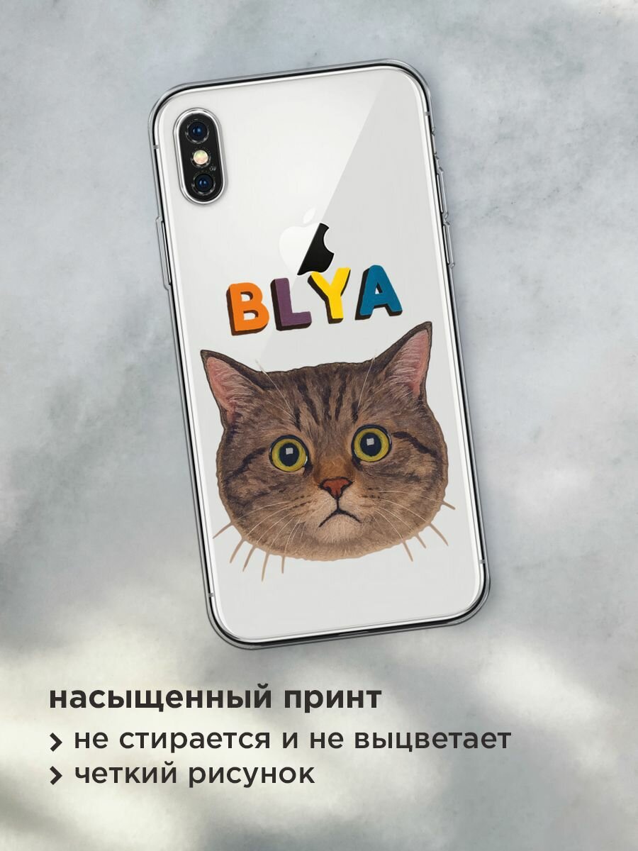 Чехол на Apple iPhone XS Max / Айфон XS Max с принтом "Серый котик", прозрачный — фото 1