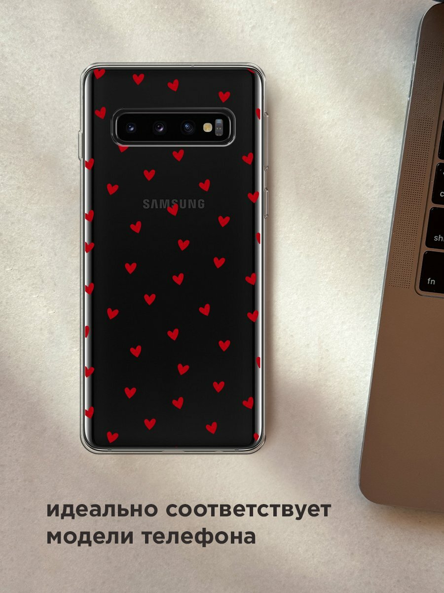 Чехол на Samsung Galaxy S10 / Самсунг Галакси S10 с принтом "Red hearts", прозрачный — фото 1