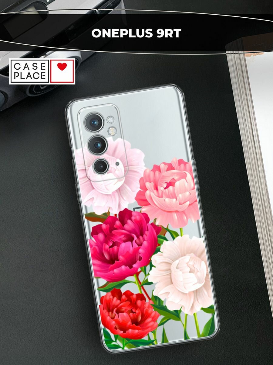 Чехол на OnePlus 9RT / ВанПлас 9RT с принтом "Большие пионы", прозрачный