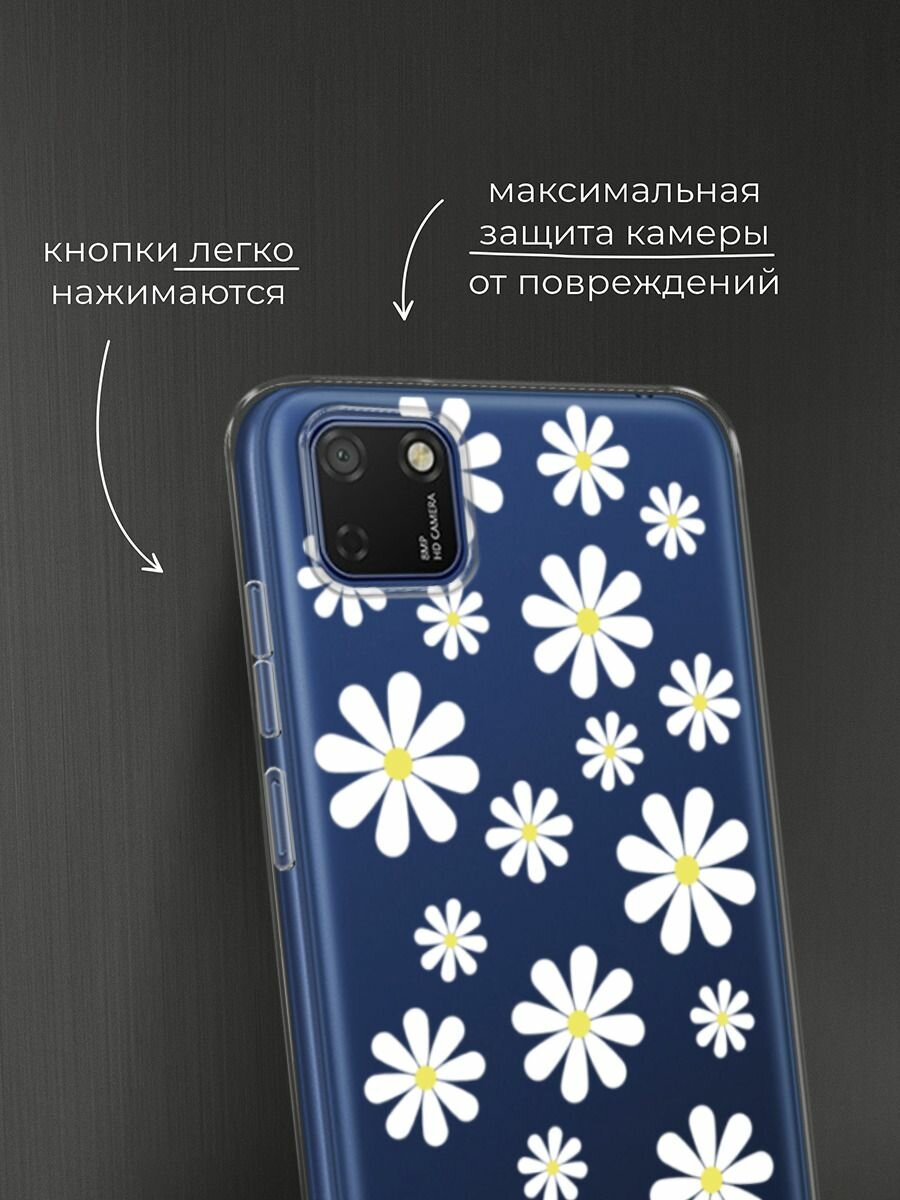 Чехол на Honor 9S/Huawei Y5p / Хонор 9S/Хуавей Y5p с принтом "Большие ромашки", прозрачный — фото 1