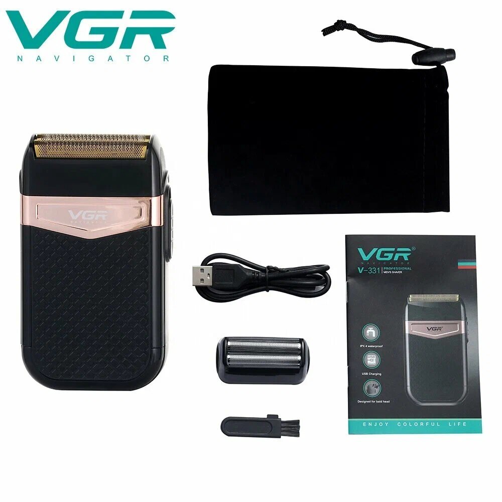 Электробритва VGR v-331 ru, сухая и влажная, сеточная, 3 бреющих элемента, черная