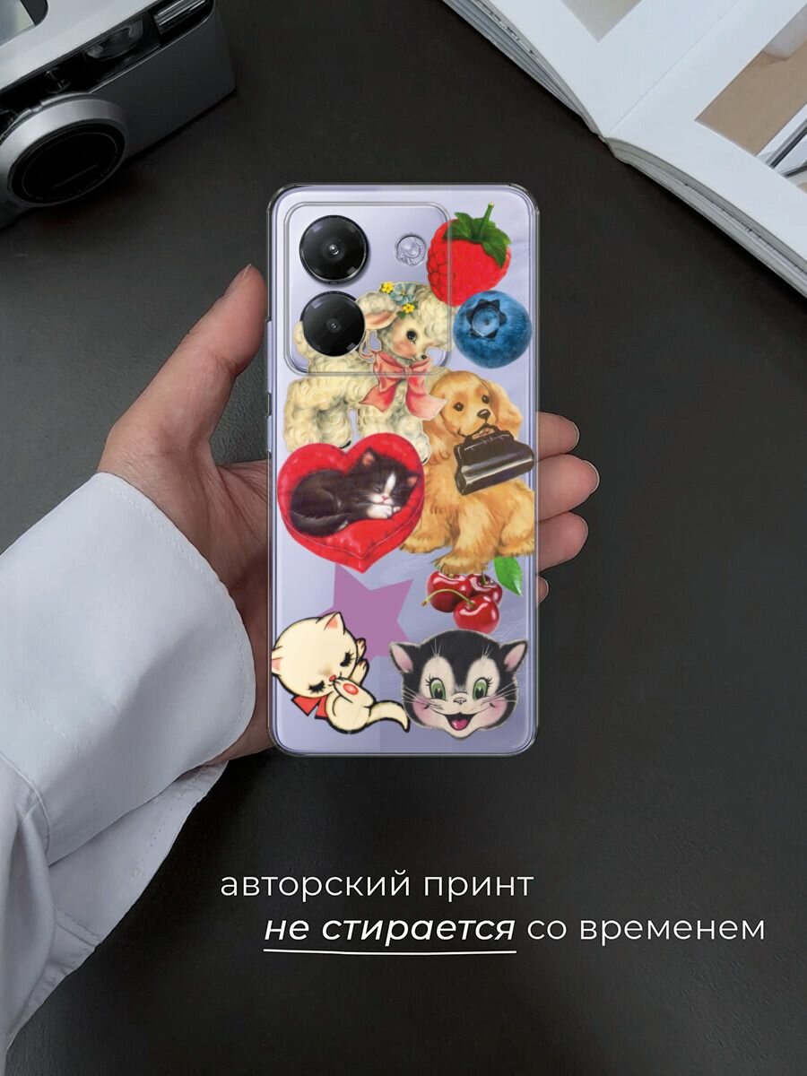 Чехол на Poco M7 Pro / Поко М7 Про с принтом "Милые стикеры", прозрачный — фото 1