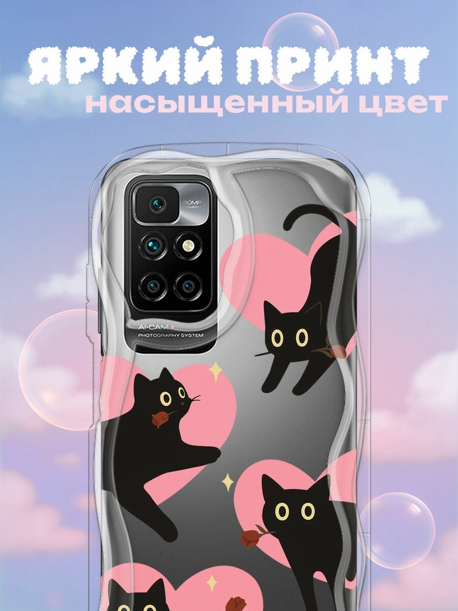 Чехол на Xiaomi Redmi 10 / Редми 10 с принтом "Котики с розой" — фото 1