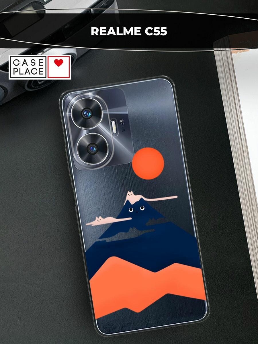Чехол на Realme C55 / Реалми C55 с принтом "Кот-гора", прозрачный