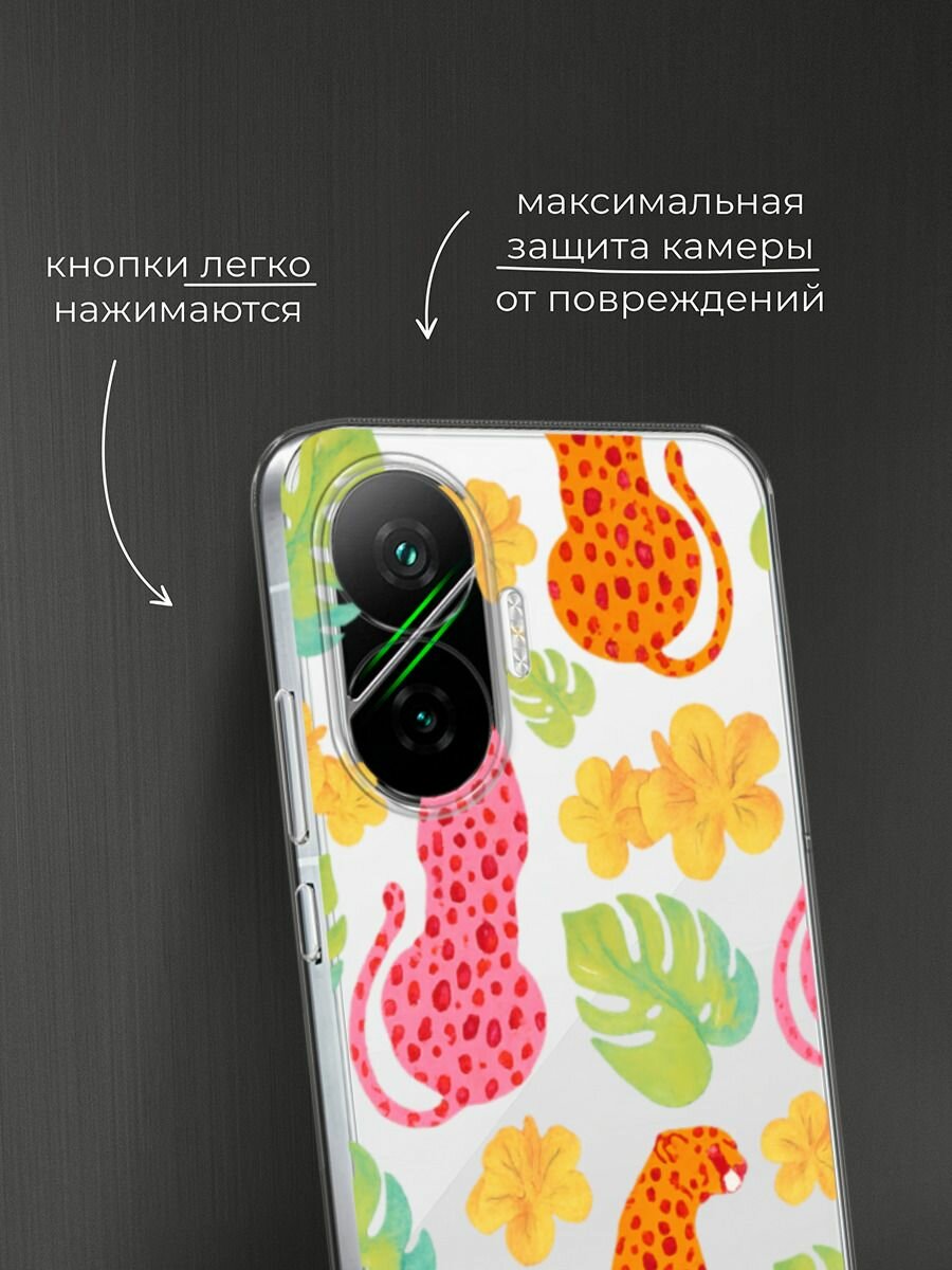 Силиконовый чехол на Poco F7 / Поко F7 с принтом "Экзотика", прозрачный — фото 1
