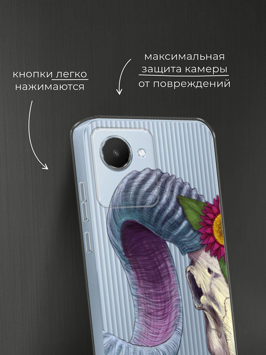 Чехол на Realme C30 / Реалми C30 с принтом "Мифический череп", прозрачный — фото 1