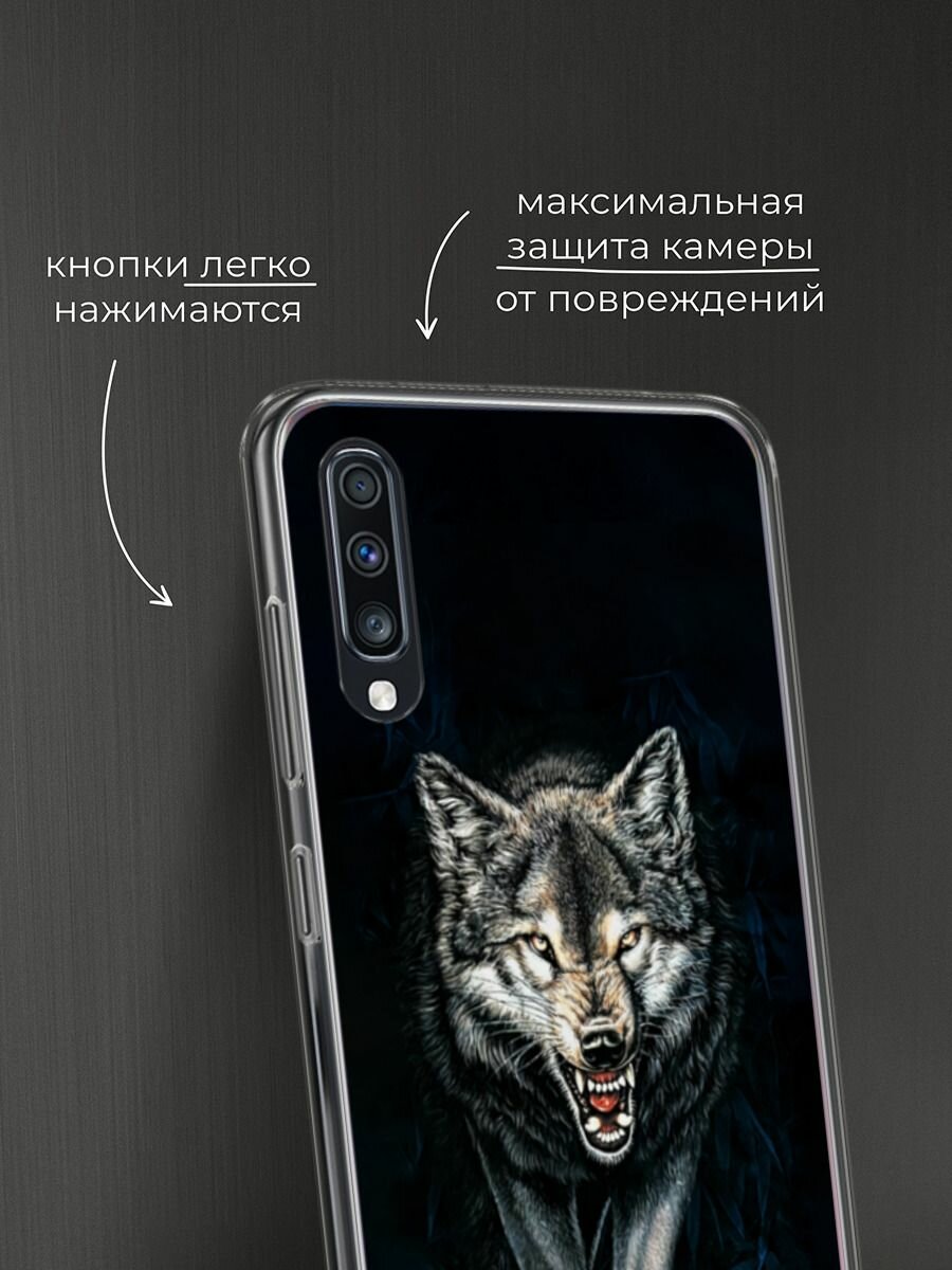 Чехол на Samsung Galaxy A70 / Самсунг Галакси А70 с принтом "Злобный волк из ночи" — фото 1