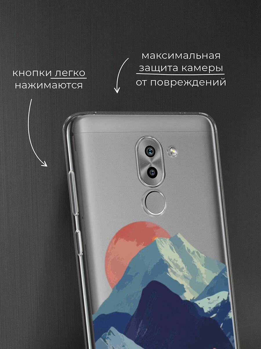Чехол на Honor 6X / Хонор 6Х с принтом "Закат в снежных горах", прозрачный — фото 1