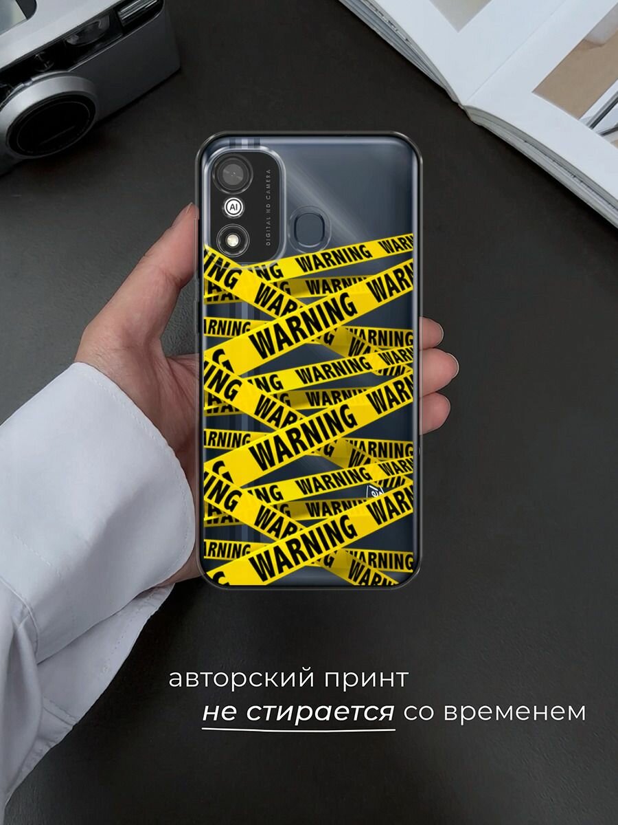 Чехол на Itel A27 / Ител А27 с принтом "Warning!", прозрачный — фото 1