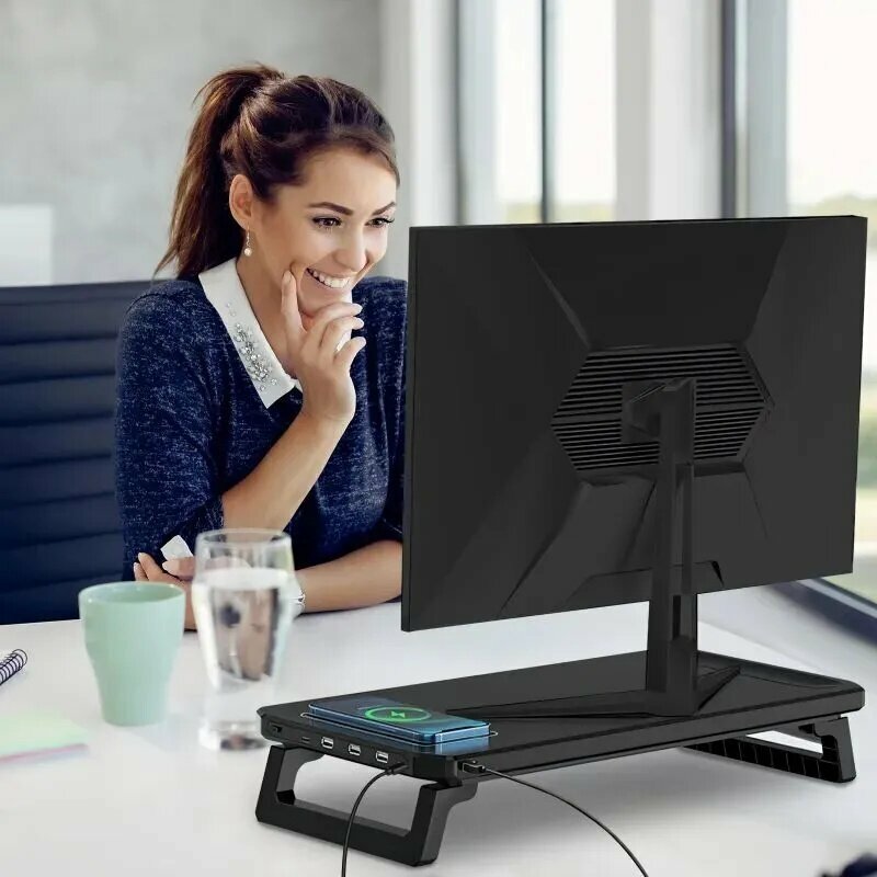 Подставка для монитора EPROVA XSQZJ-01 с USB-хабом и RGB-подсветкой настольная - универсальная складная полка под монитор на стол с портами