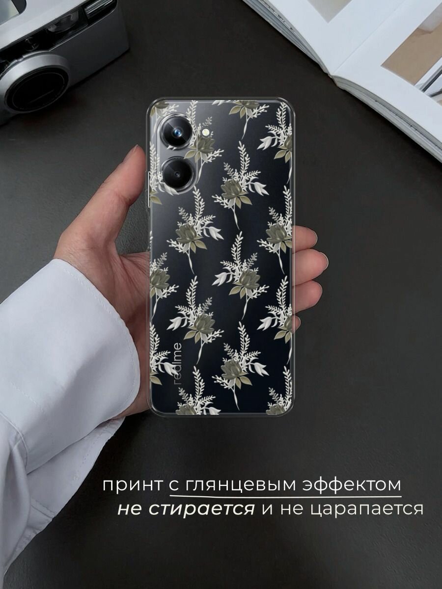 Чехол на Realme 10 Pro / Реалми 10 Про с принтом "Паттерн цветы сепия" — фото 1