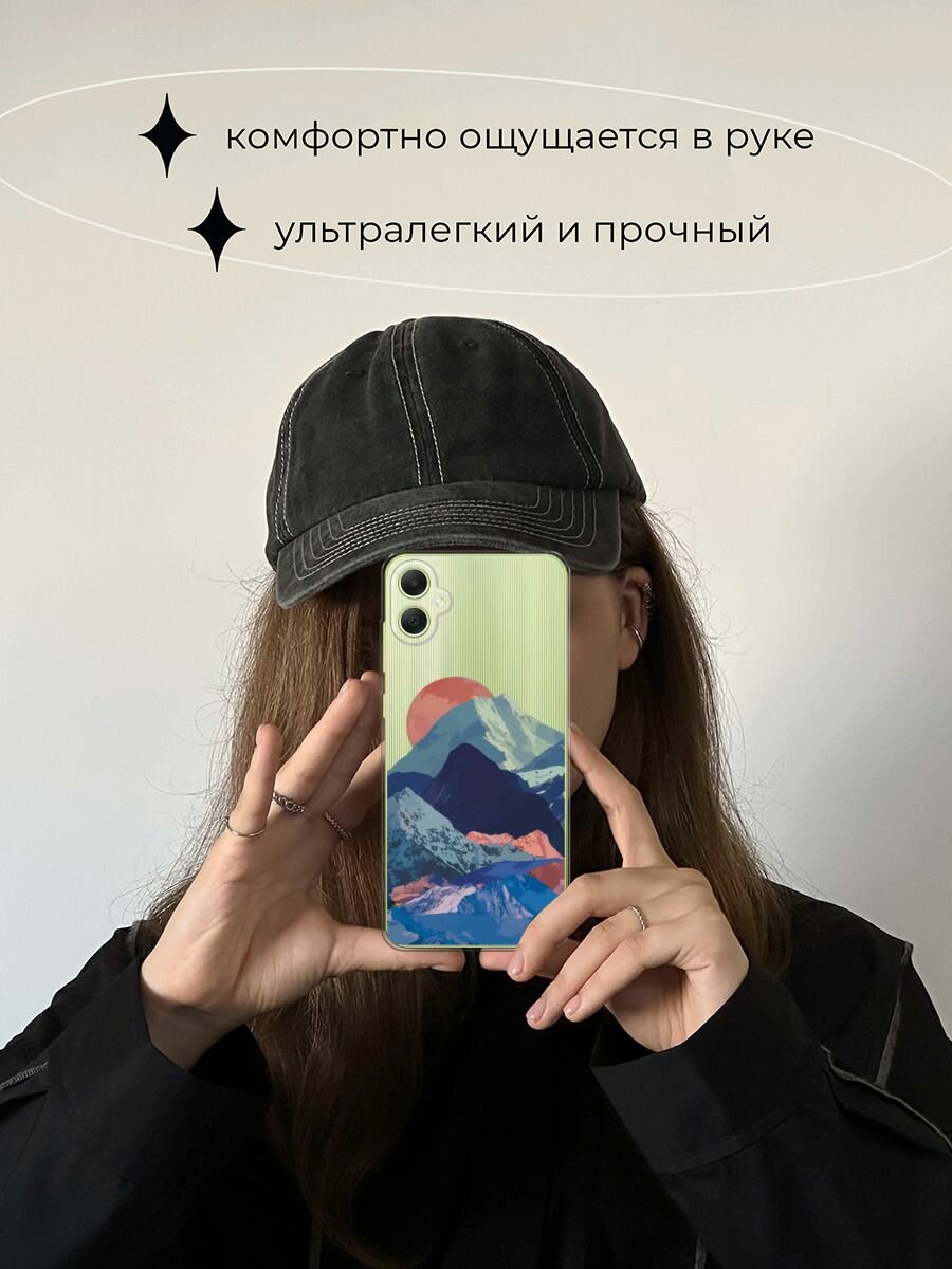 Чехол на Samsung Galaxy A05 / Самсунг Галакси A05 с принтом "Закат в снежных горах", прозрачный — фото 1