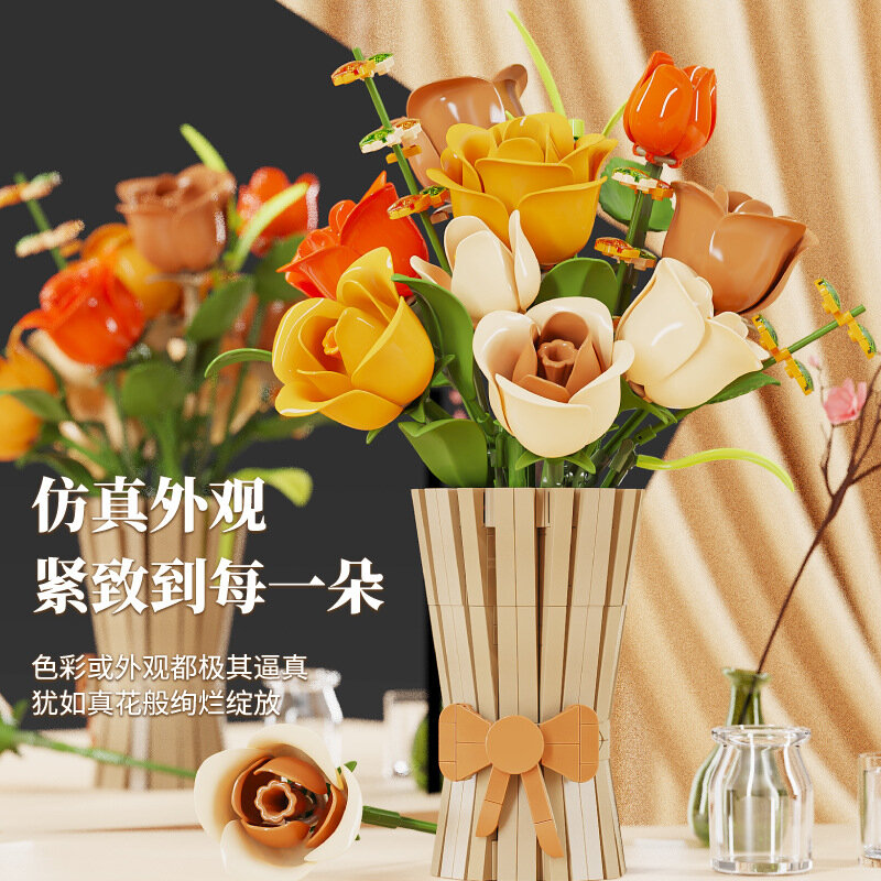 Meiji 13066 роза, кирпич, букет орхидей, растение в горшке, имитация цветка, украшение интерьера, сделай сам, подарок, украшение для девочек