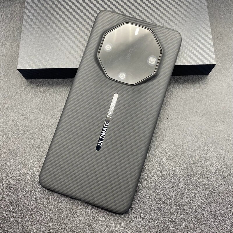 Чехол для Huawei Mate 60 RS из кевлара, черно-серая тонкая текстура 600D с вулканическими отверстиями, малый лейбл