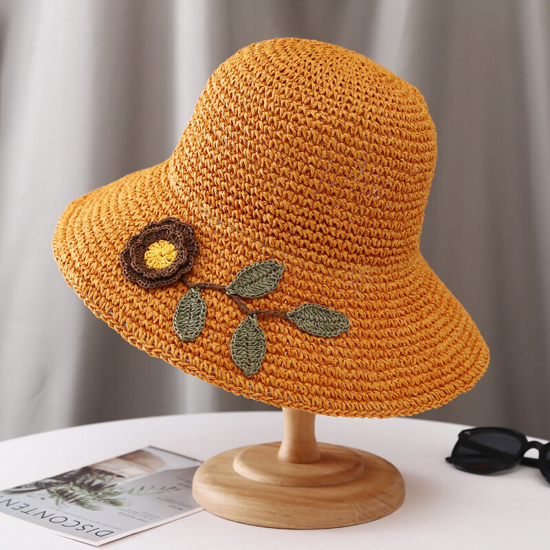 Соломенная шляпа, женская летняя складная пляжная шляпа, женская солнцезащитная шляпа для отпуска, женская солнцезащитная шляпа в корейском стиле, модная универсальная солнцезащитная шляпа оптом