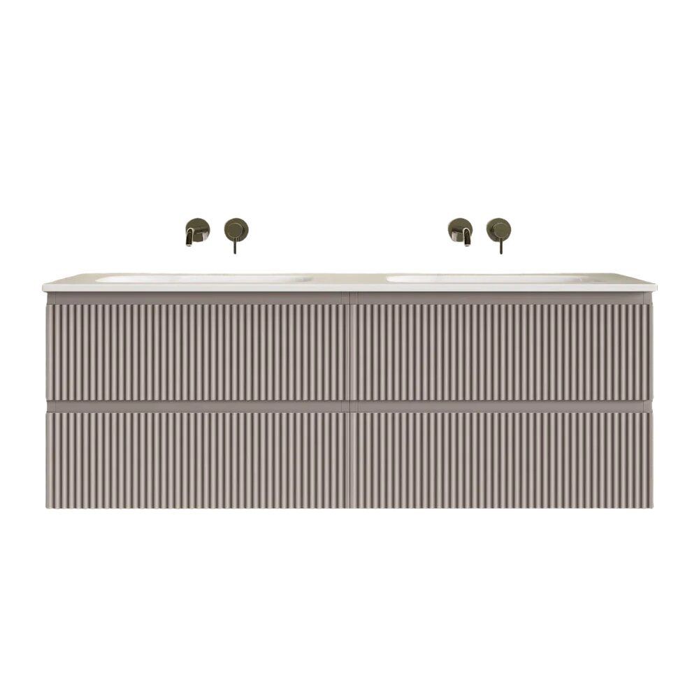 Тумба с раковиной Sancos Snob R 70 подвесная, 141 см, двойная, серая, из МДФ, с ящиками, раковина для ванной, фарфоровая, прямоугольная
