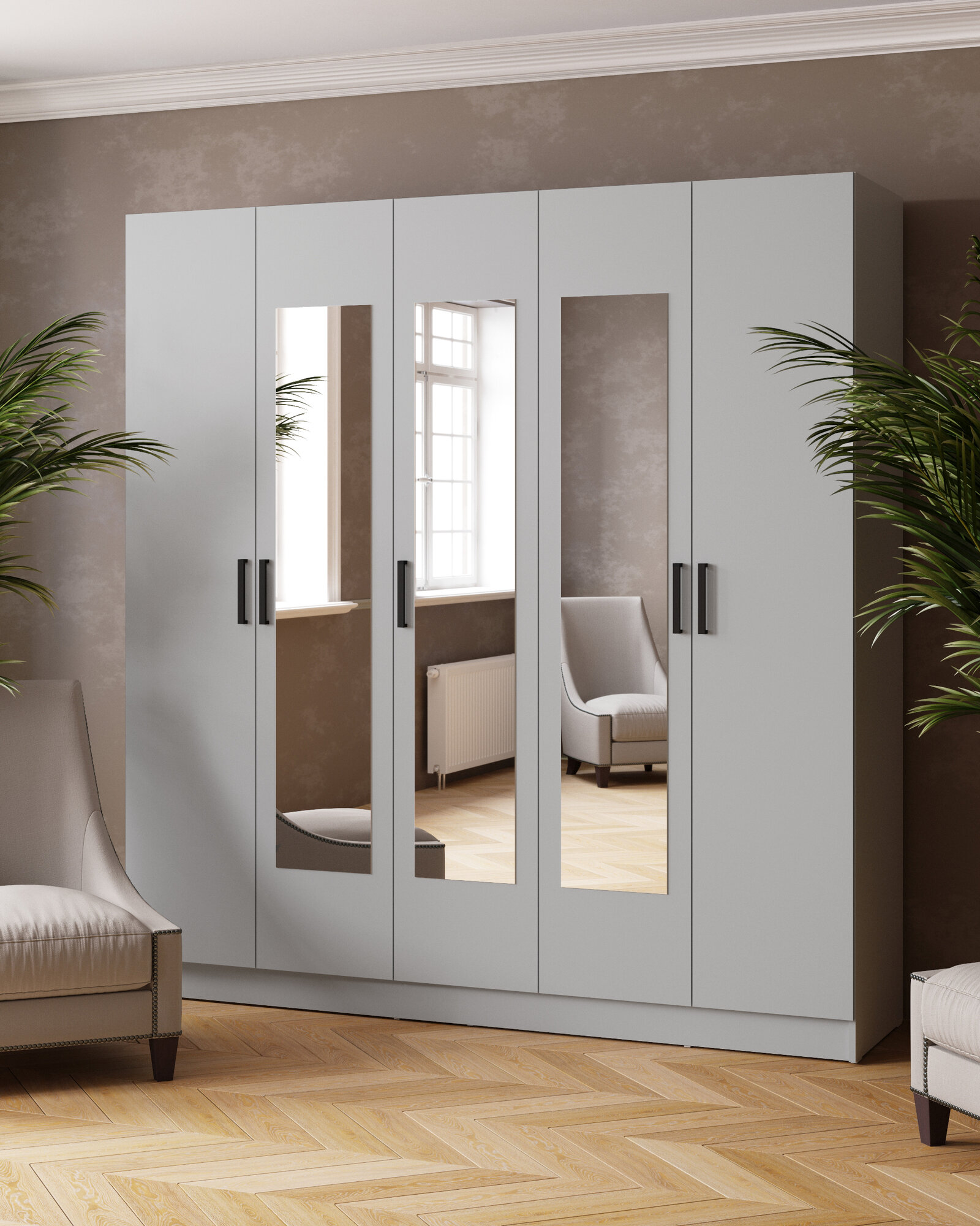 Шкаф комбинированный Ларс (2,0) с зеркалом камень серый (Микон)