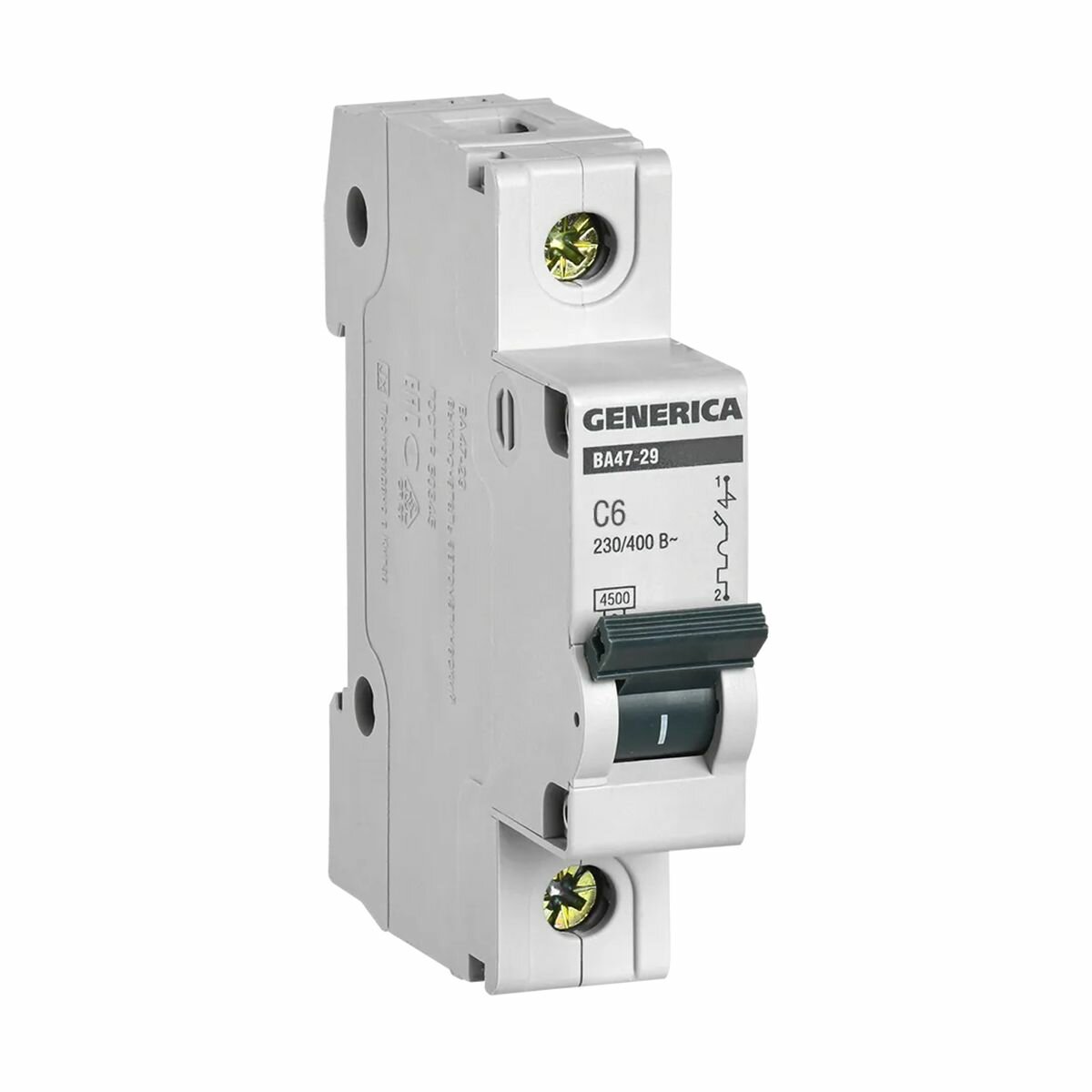 Выключатель автоматический Generica ВА47-29, однополюсный, 6А, 4.5кА, тип С