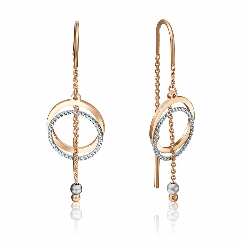 Серьги, комбинированное золото, 585 проба, родирование