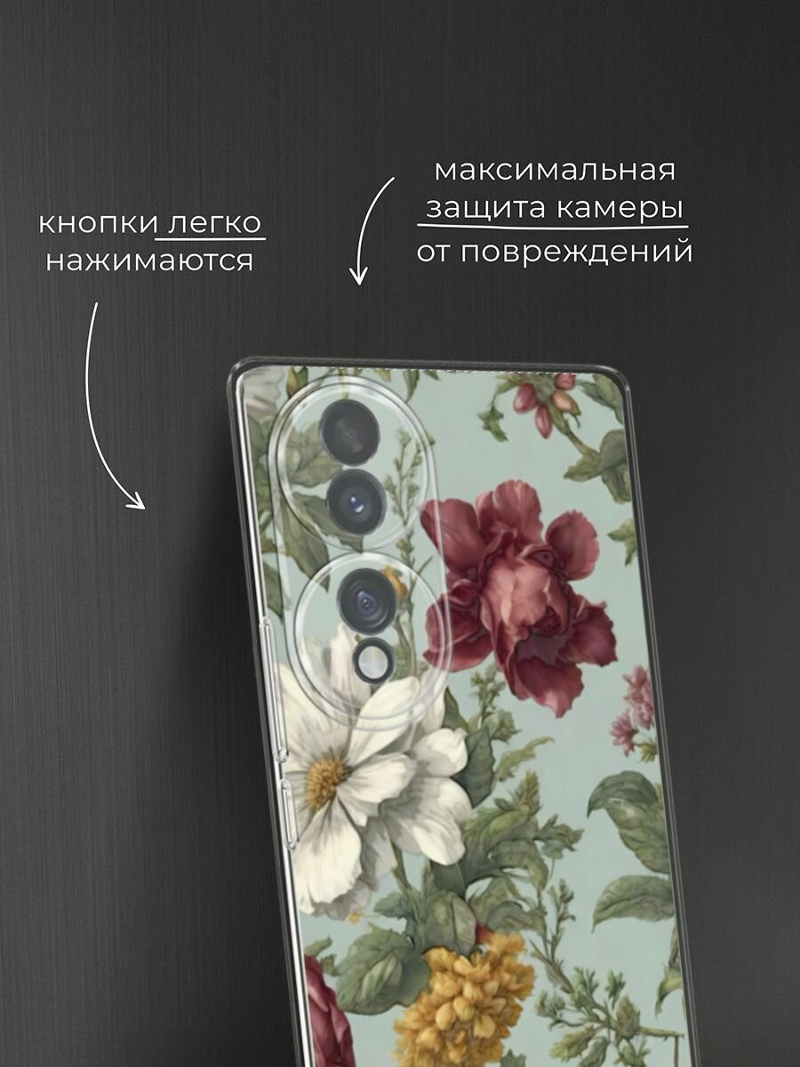 Чехол на Honor 70 / Хонор 70 с принтом Акварельные красные цветы — фото 1